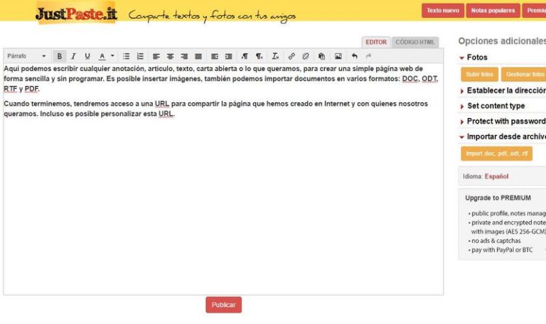 JustPaste: crea gratis sencillas páginas con texto e imágenes para ...