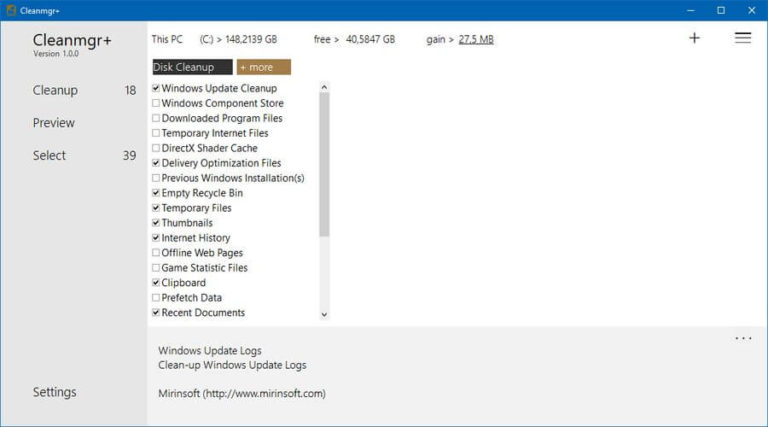 Limpiar y optimizar Windows 10 con el software gratuito Cleanmgr+