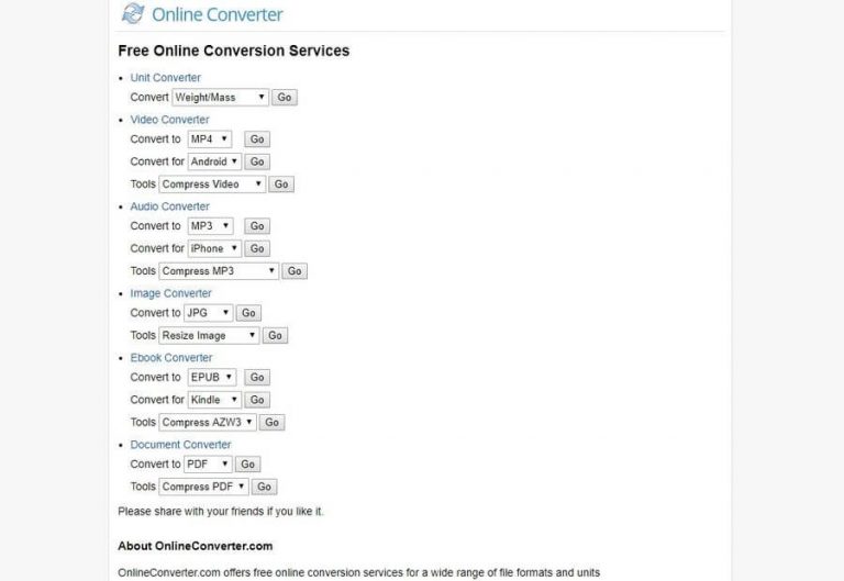 Convertidor online gratuito de archivos y unidades: Online Converter