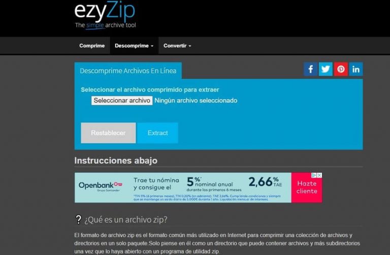 ezyZip: comprimir y descomprimir archivos online y gratis