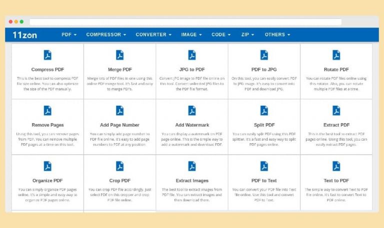 11zon: utilidades web gratuitas para editar, convertir y comprimir archivos