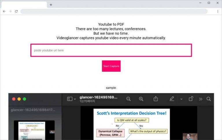 VideoGlancer: convierte capturas de pantalla de YouTube a PDF