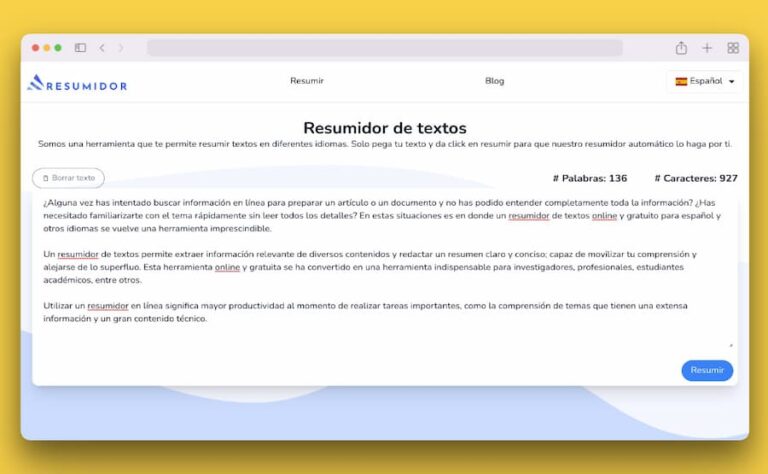 Resumidor de textos en español, en línea y de uso gratuito